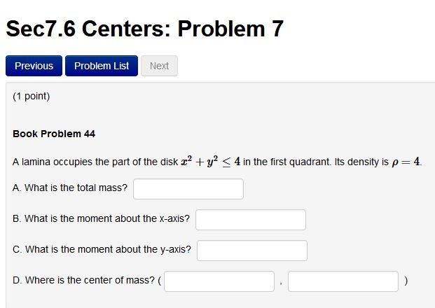 Solved Sec7.6 Centers: Problem 7 Previous Problem List Next | Chegg.com
