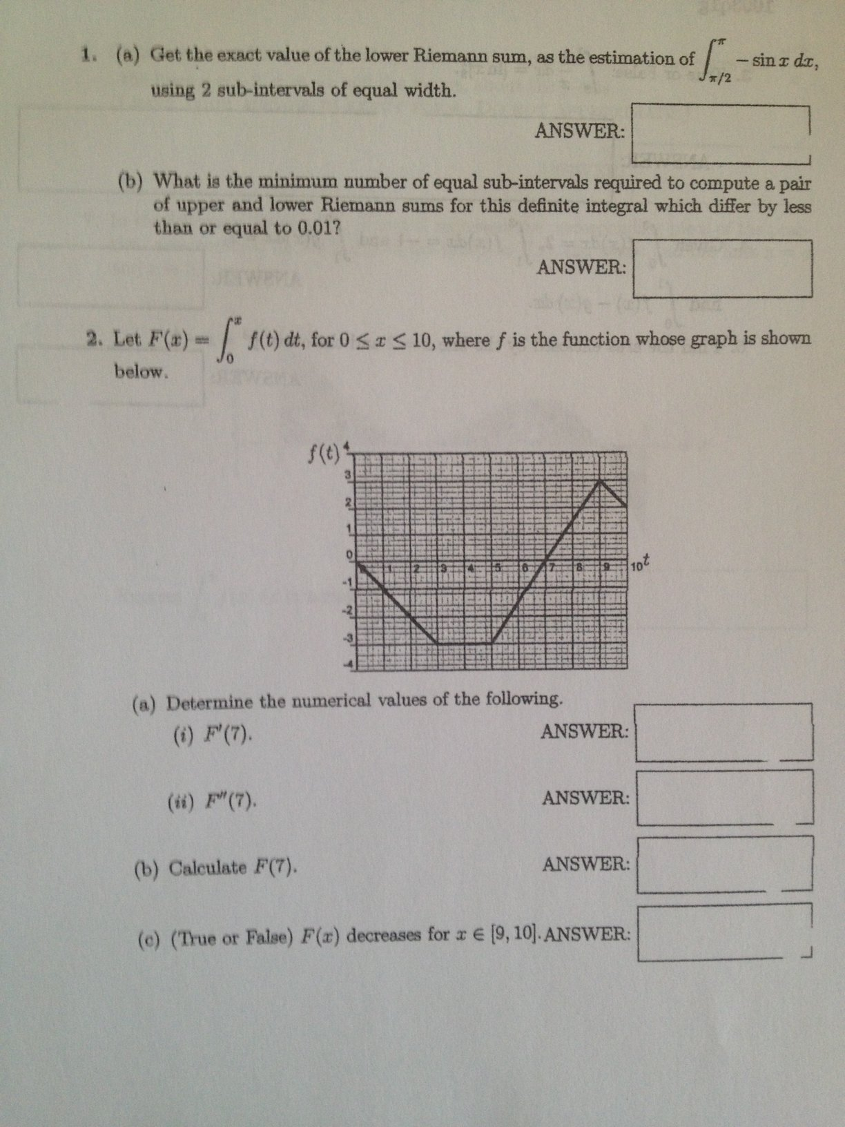 Solved Get the exact value of the lower Riemann sum, as the | Chegg.com