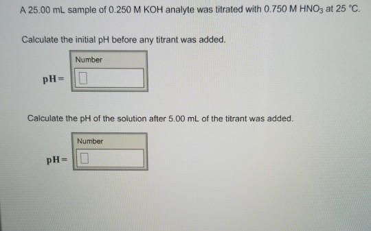Solved A 25.00 mL sample of 0.250 M KOH analyte was titrated | Chegg.com