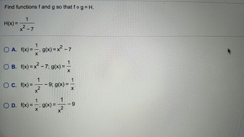 Solved Find functions f and g so that f o g = H. H(x) = | Chegg.com