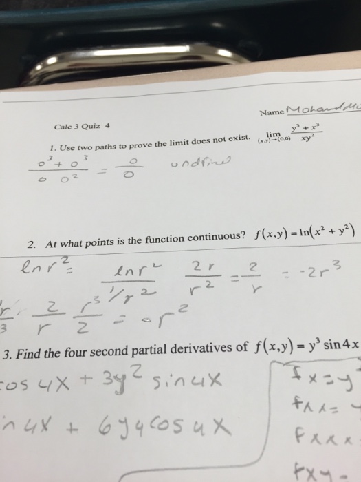 Solved Use two paths to prove the limit does not exist. At | Chegg.com