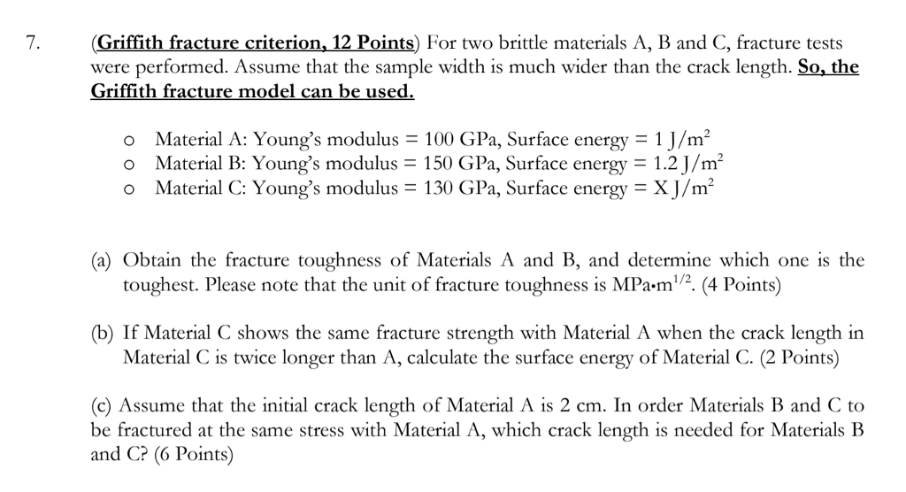 Solved 7. Griffith fracture criterion, 12 Points) For two | Chegg.com