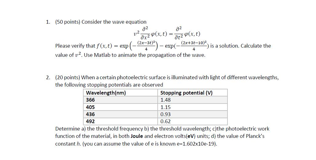Solved Consider the wave equation v^2 partial | Chegg.com