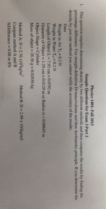 Solved This question requires determining density by two | Chegg.com