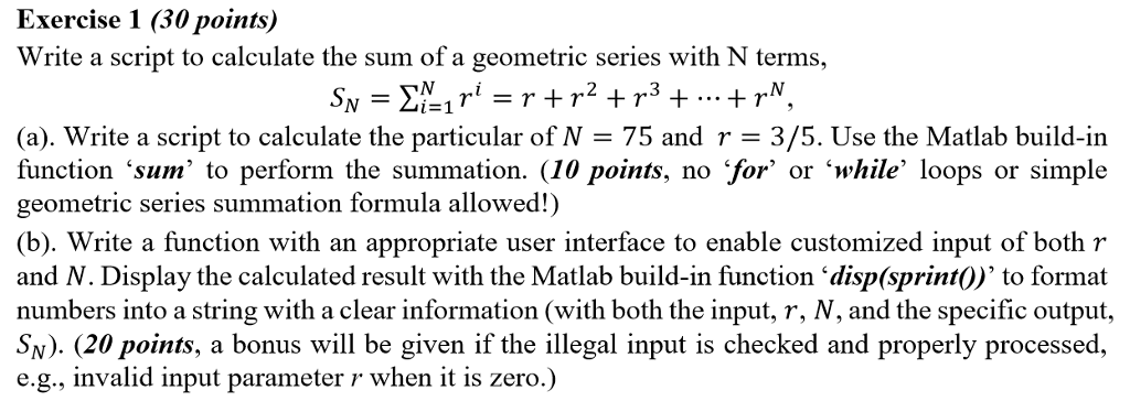 Solved Exercise 1 (30 points) Write a script to calculate | Chegg.com