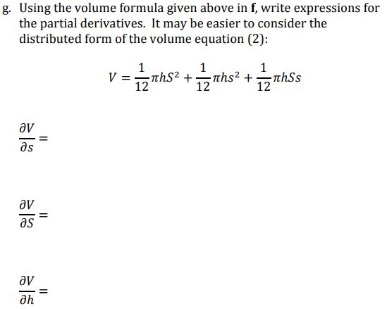 Solved Using the volume formula given above in f, write | Chegg.com