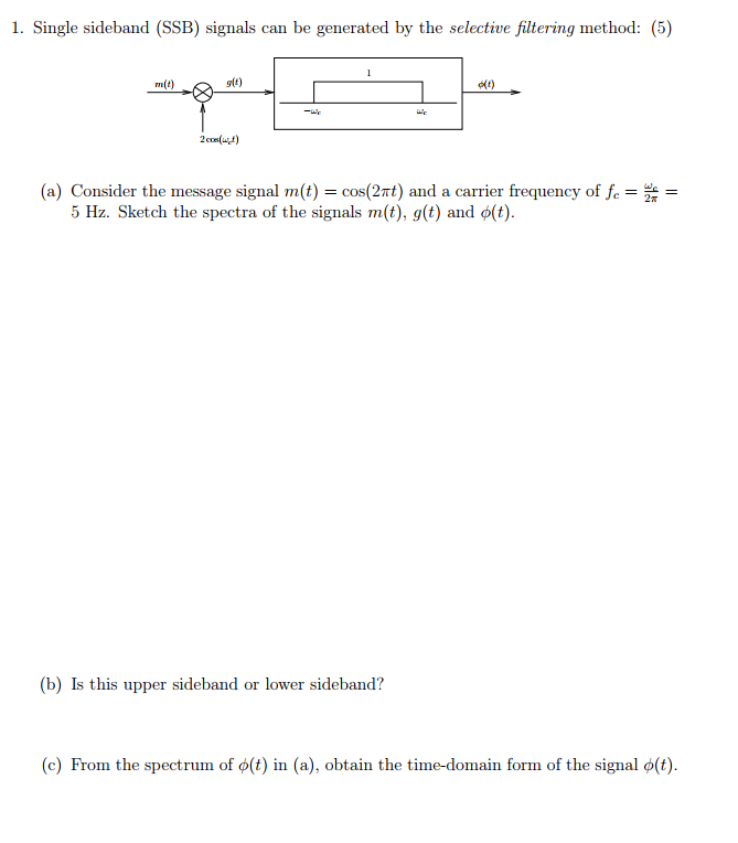 Solved 1. Single sideband (SSB) signals can be generated by | Chegg.com