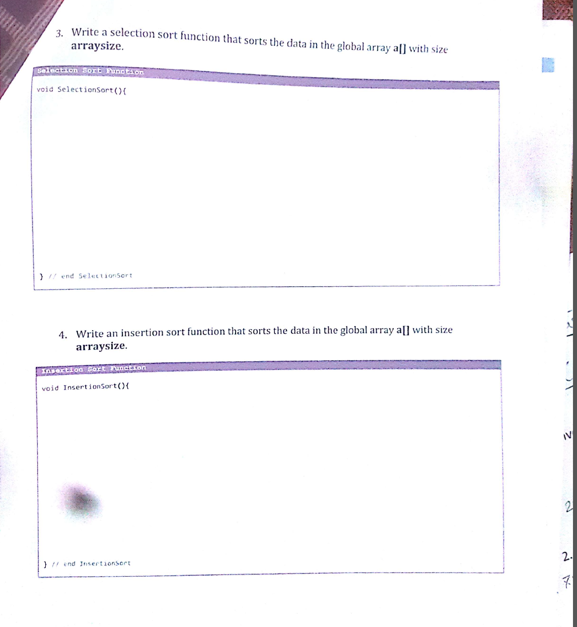 Solved 3 Write A Selection Sort Function That Sorts The