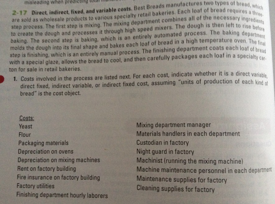 Solved Direct, indirect, fixed, and variable costs. Best | Chegg.com