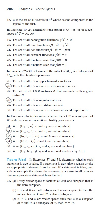 Solved 206 Chapter 4 Vector Spaces 18. Wis the set of all | Chegg.com