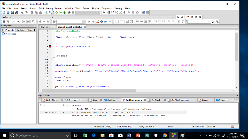 Solved ㅃ second planet project-c-Code::Blocks 16.01 File | Chegg.com