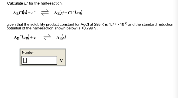 Solved Calculate E Degree For The Half Reaction Agcl S