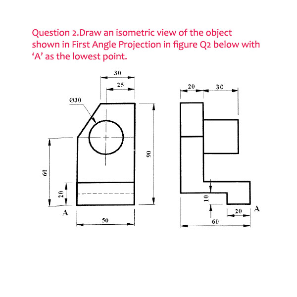 Figure Q1 shows the Third Angle Projection of a | Chegg.com