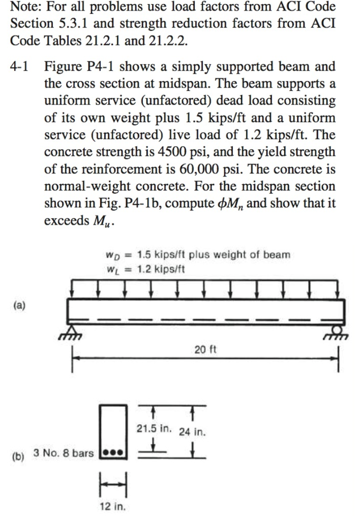 Solved Note: For all problems use load factors from ACI Code | Chegg.com