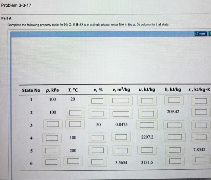 Solved Complete the following property table for H_2O, if | Chegg.com
