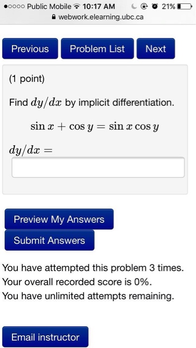 Solved Find dy/dx by implicit differentiation. Sin x + cos | Chegg.com