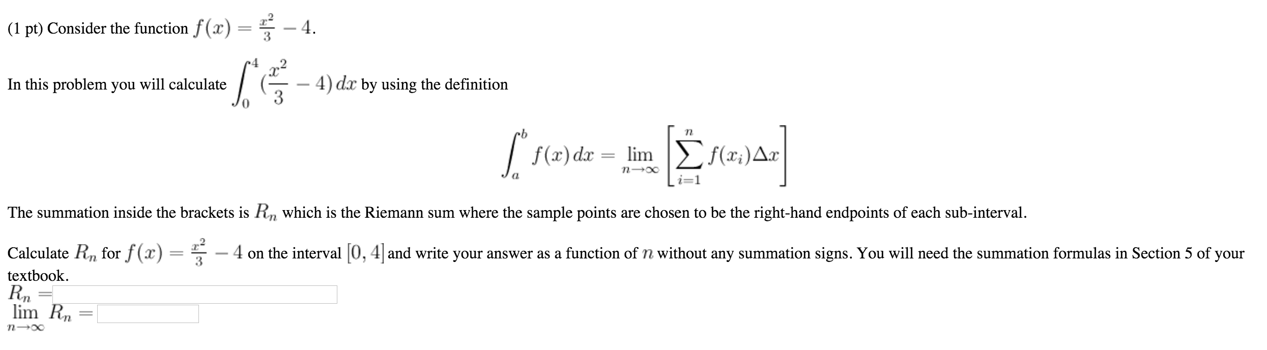 Solved (1 pt) Definition: The AREA A of the region S that | Chegg.com