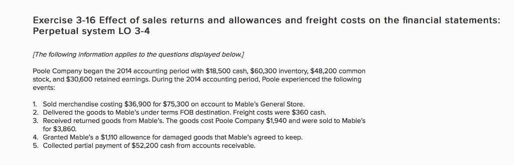 Solved Exercise 3-16 Effect of sales returns and allowances | Chegg.com