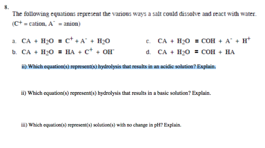 Solved The following equations represent the various ways a | Chegg.com
