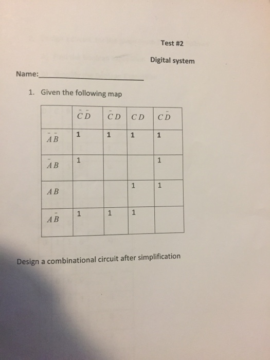 Solved Given the following map Design a combinational | Chegg.com
