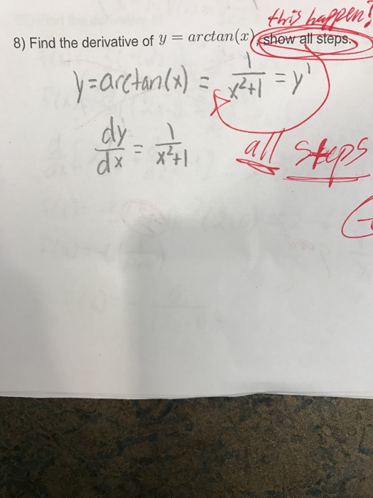 Solved Find the derivative of y = arctan(x), show all steps. | Chegg.com