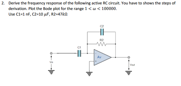 Solved Derive the frequency response of the following active | Chegg.com