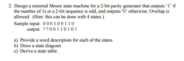 Solved Design a minimal Moore state machine for a 2-bit | Chegg.com