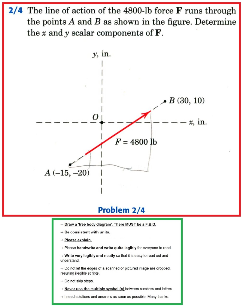 Solved 2/4 The line of action of the 4800-lb force F runs | Chegg.com
