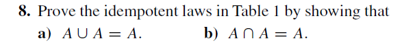Solved 8. Prove the idempotent laws in Table 1 by showing | Chegg.com