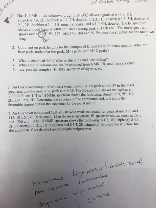 Solved The^1H NMR of the unknown drug (C_13H_18O_2) shows | Chegg.com