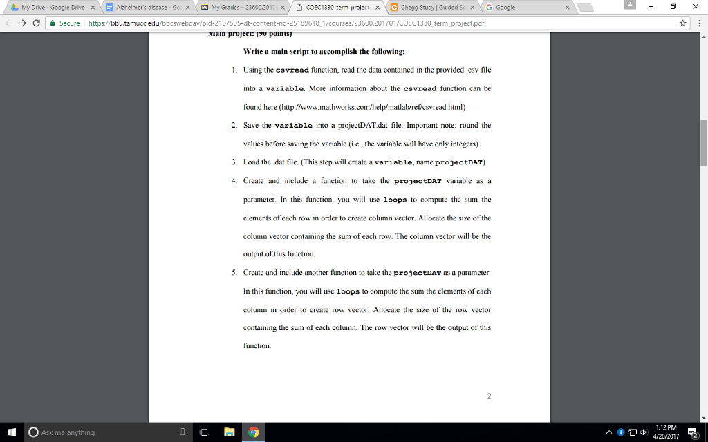 1. Using the csvread function, read the data | Chegg.com