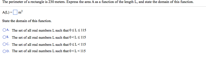 Solved The perimeter of a rectangle is 230 meters. Express | Chegg.com