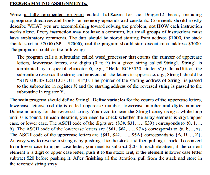 Programming Assignments Write A Fully Commented