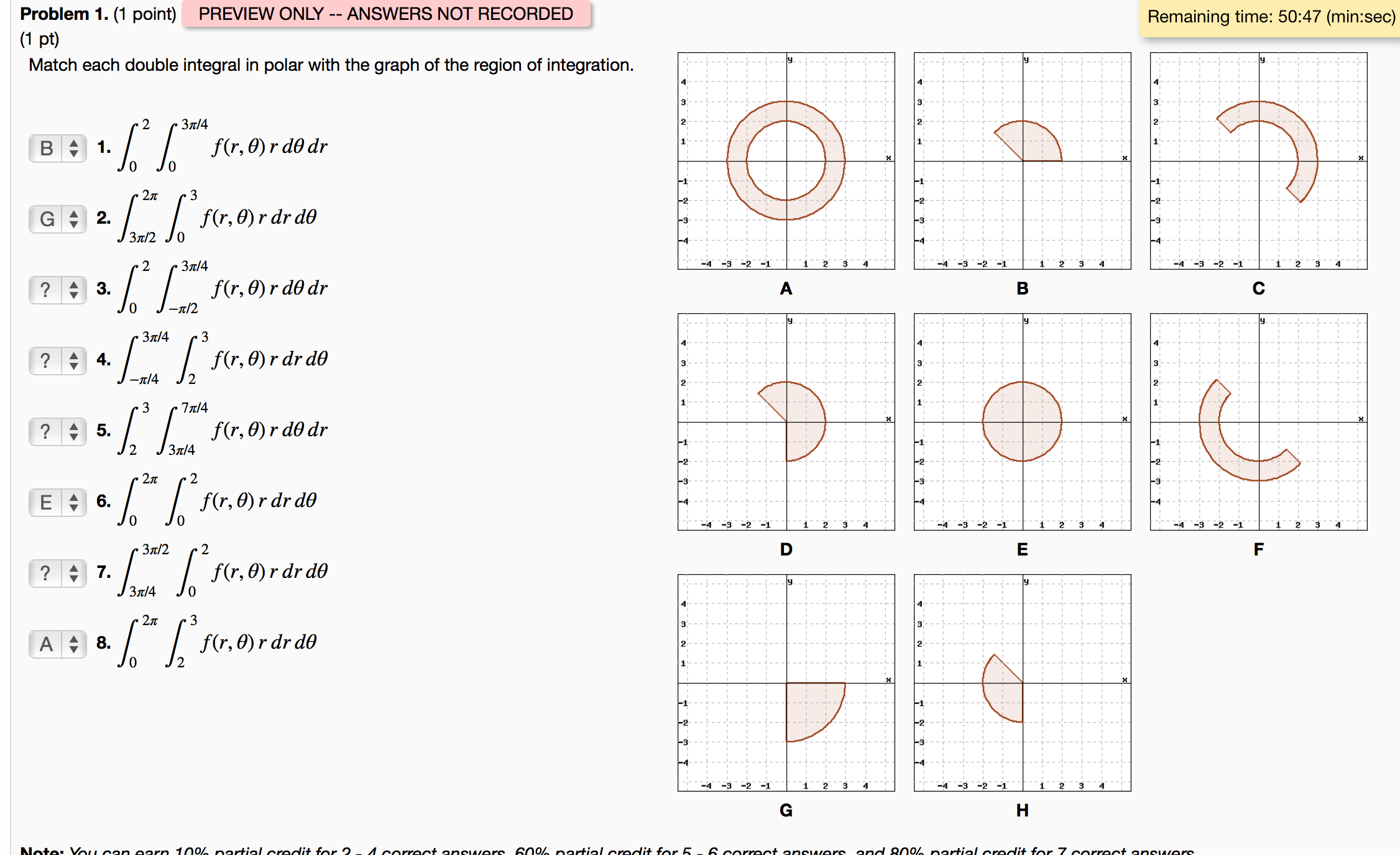 Solved Match each double integral in polar with the graph of | Chegg.com
