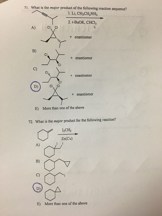 Solved What Is The Major Product Of The Following Reaction
