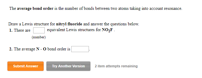 Solved The average bond order is the number of bonds between | Chegg.com