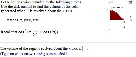 Solved Find the volume of the region revolved about the x | Chegg.com