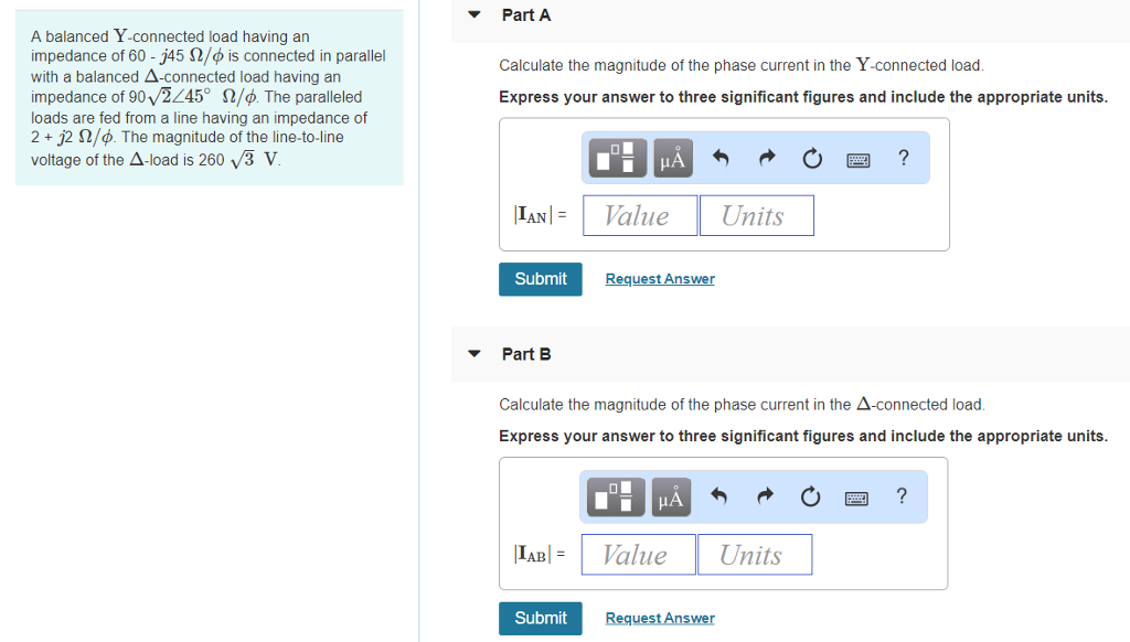 Solved Part A A balanced Y-connected load having an | Chegg.com