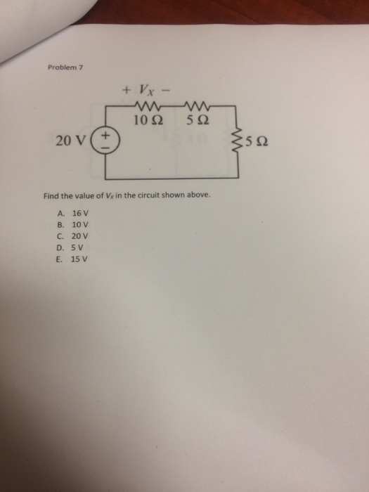 Solved Problem 7 10Ω 5Ω 20 V(+ 5Ω Find the value of Vx in | Chegg.com