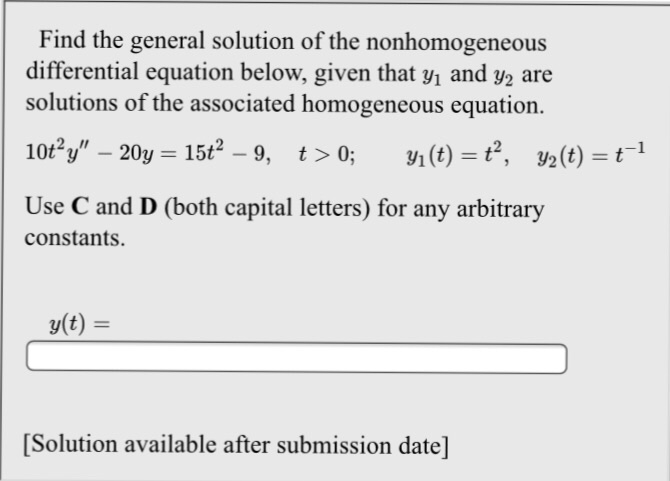 Solved Find the general solution of the nonhomogeneous | Chegg.com