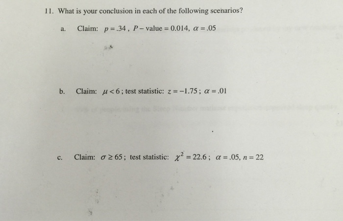 Solved 11. What is your conclusion in each of the following | Chegg.com