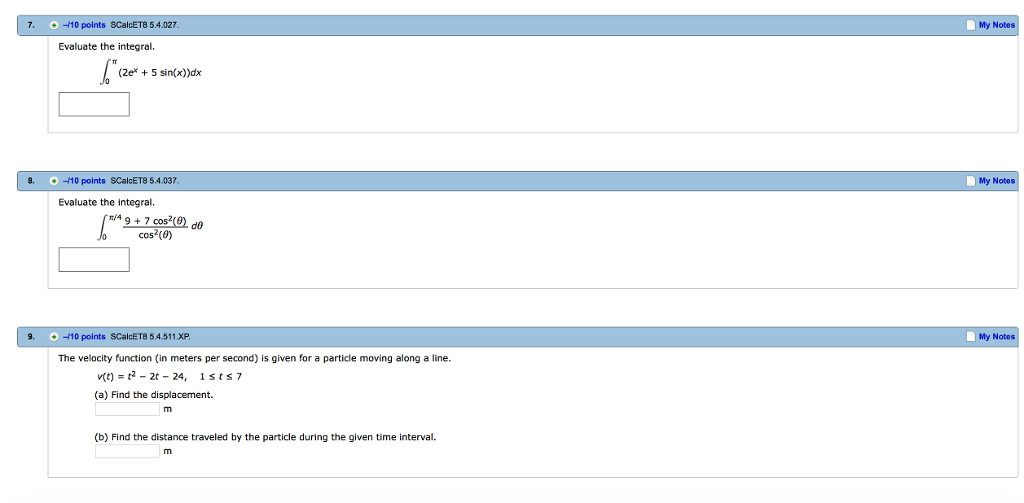 Solved 1. -10 points SCalcET8 5.4.503.XP My Notes Find the | Chegg.com