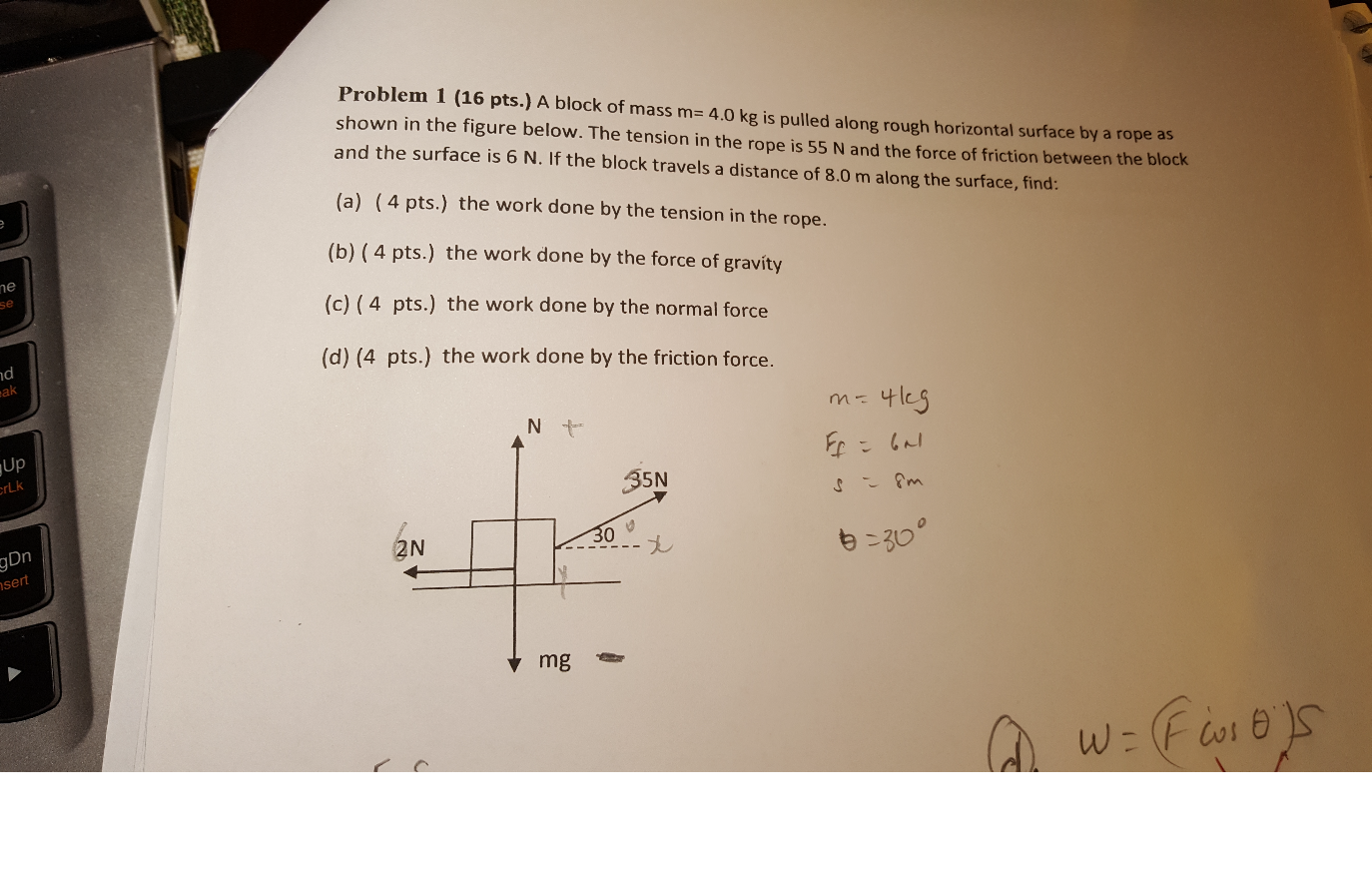 Solved A block of mass m = 4.0 kg is pulled along rough | Chegg.com