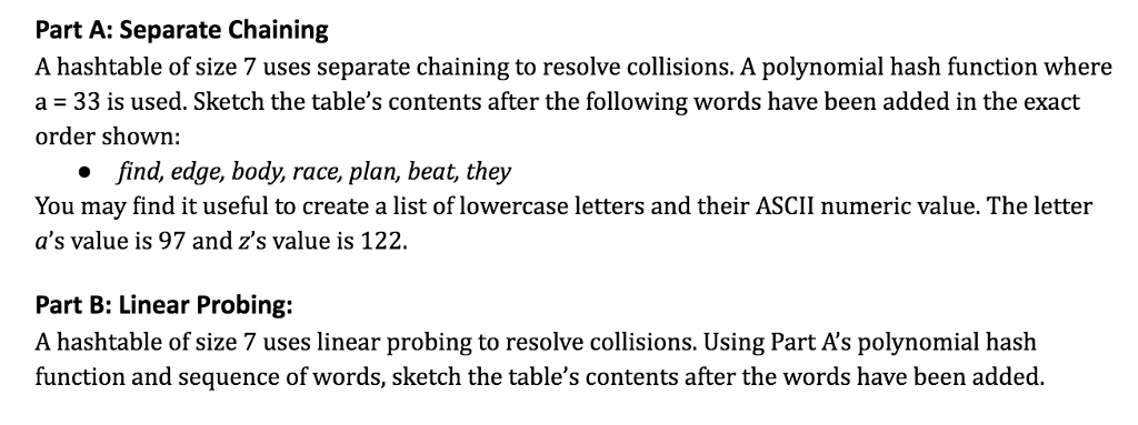 Solved Separate Chaining A hash table of size 7 uses | Chegg.com