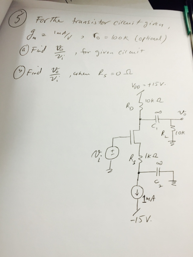 Solved For the transistor circuit given, gm = 1 mA/v, r0 = | Chegg.com