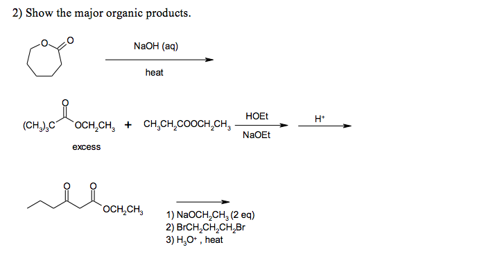 Solved 2) Show the major organic products. NaOH (aq) heat | Chegg.com