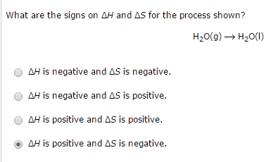 Solved What are the signs on delta H and delta S for the | Chegg.com