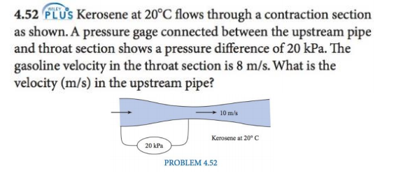 Solved Kerosene at 20 degree C flows through a contraction | Chegg.com