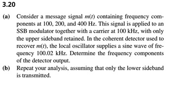 Solved Consider a message signal m(t) containing frequency | Chegg.com