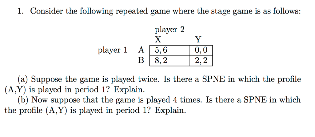 1. Consider the following repeated game where the | Chegg.com
